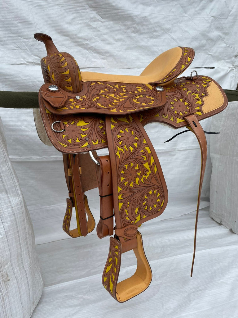Blue / Yellow / Purple accent-Barrel Racing / Pleasure Leather Western ...