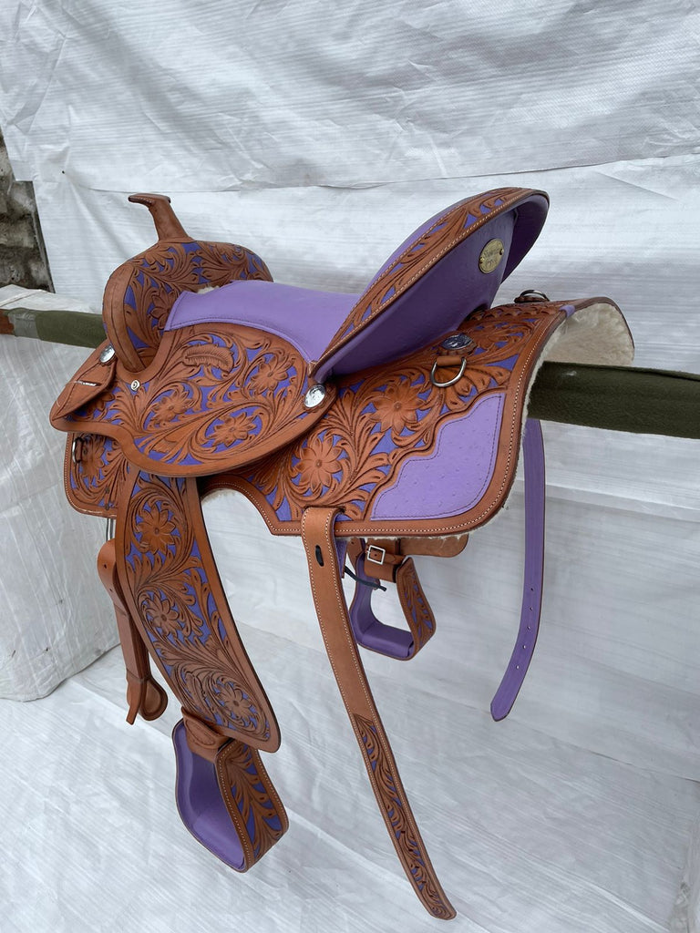 Blue / Yellow / Purple accent-Barrel Racing / Pleasure Leather Western ...